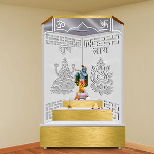 Templehub Customized Corner Mandir , Corner Brown LED Light Temple for ...