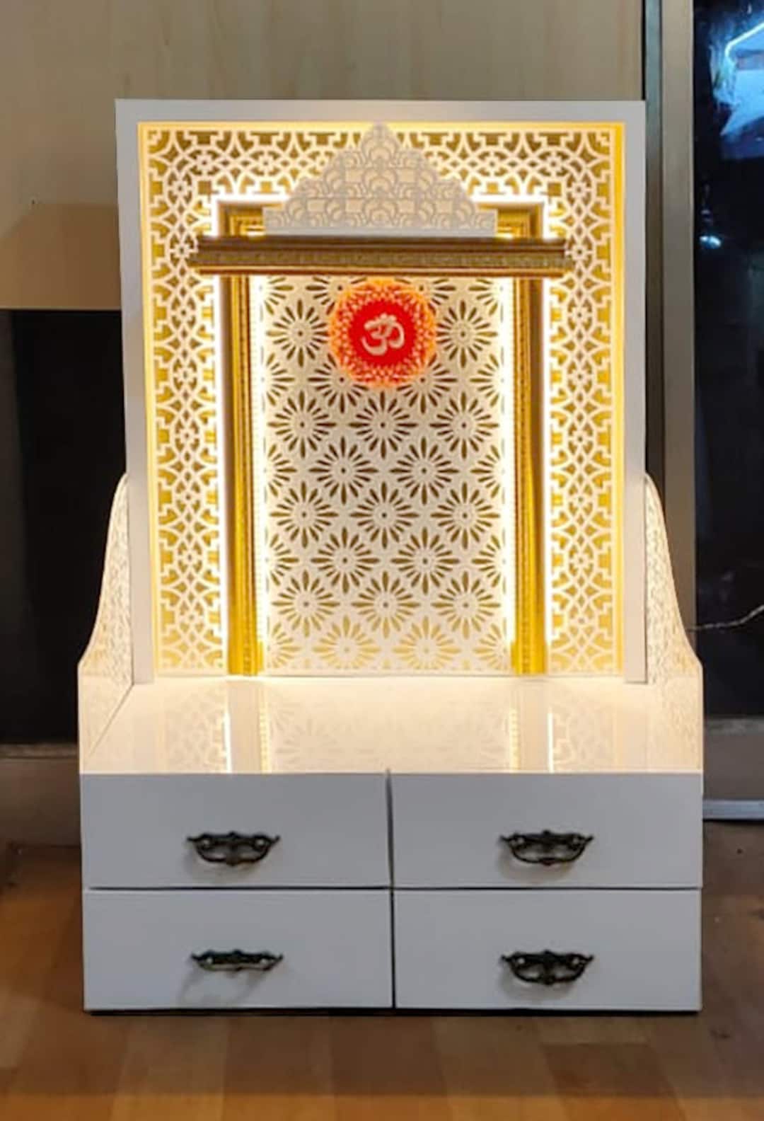 Templehub White Wooden Temple With LED Light for Home and Office,home ...