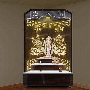 Templehub Customized Corner Mandir , Corner Brown LED Light Temple for ...