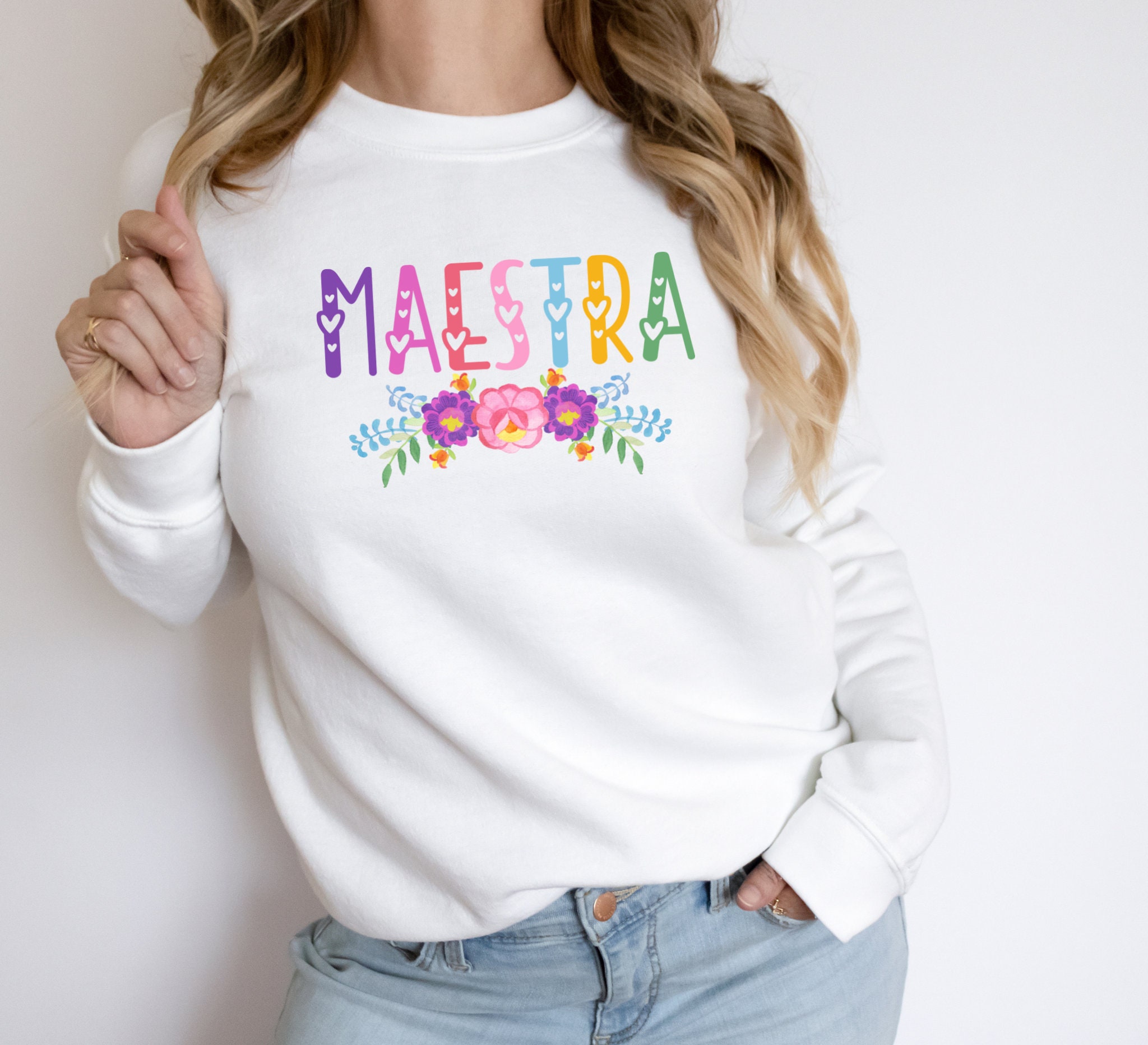 Floral Maestra Sweatshirt, Teacher Sweatshirt, Spanish Teacher ...