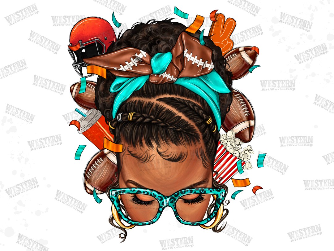 American Football Afro Messy Bun Png Sublimation Design Download, Afro ...