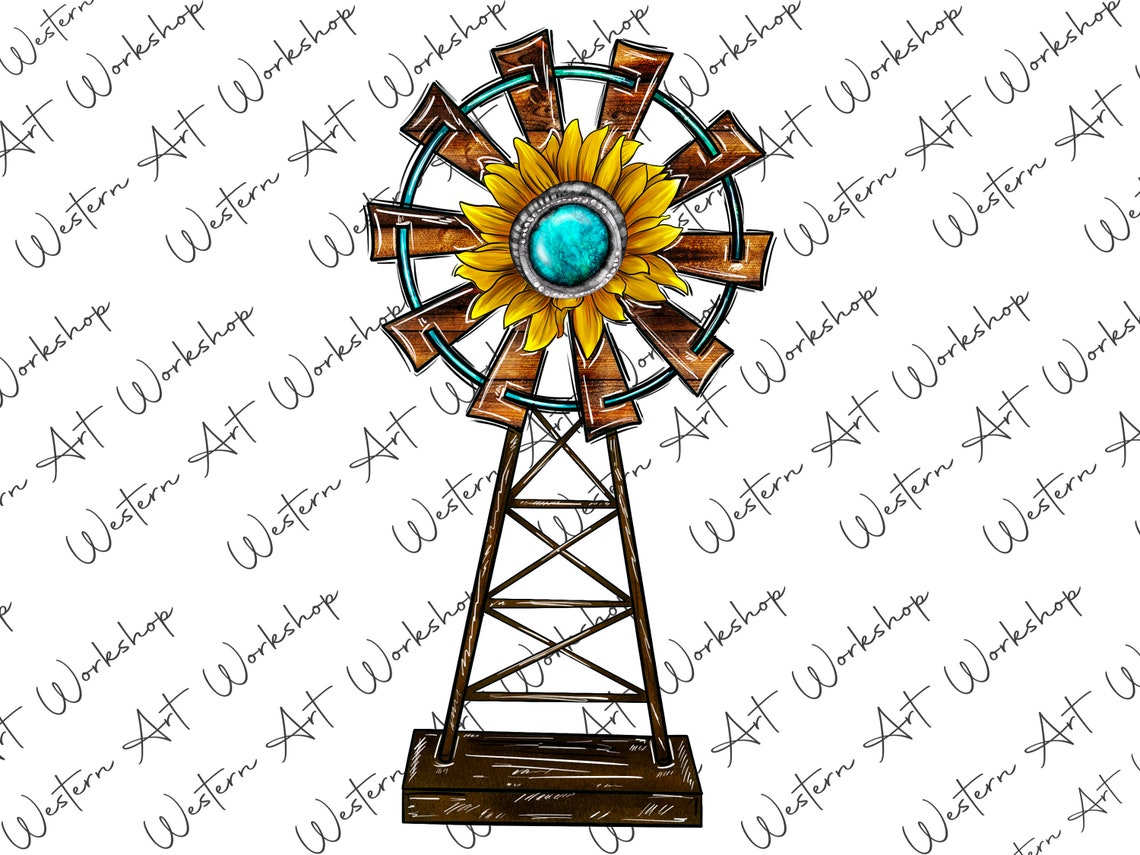 Windmill Png Hand Drawing Windmill Png Western Farm Life | Etsy