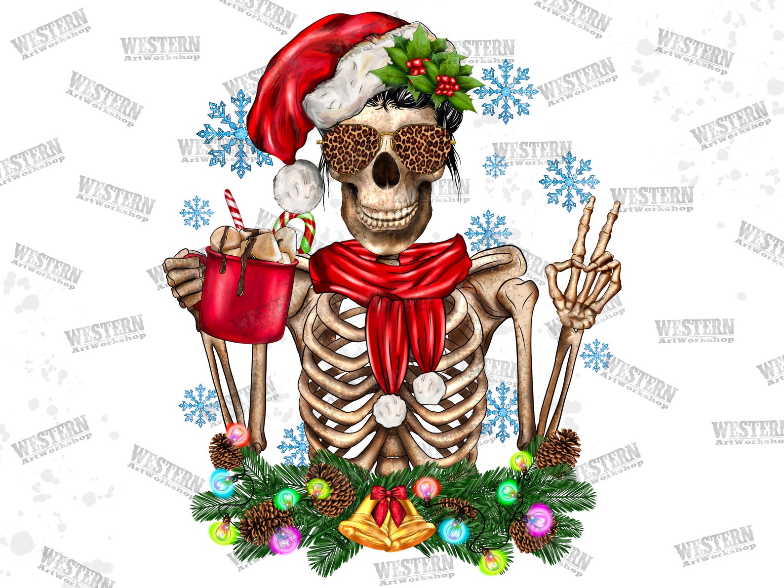 Santa Skeleton With Coffee Cup Sublimation Png Design - Etsy
