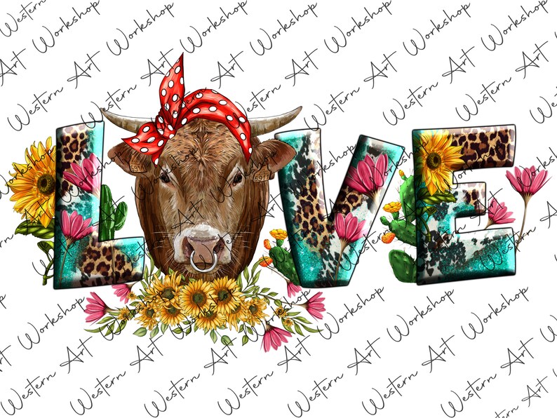 Love Cow Png Cow Design Love Design Cactus Sunflower Cow - Etsy