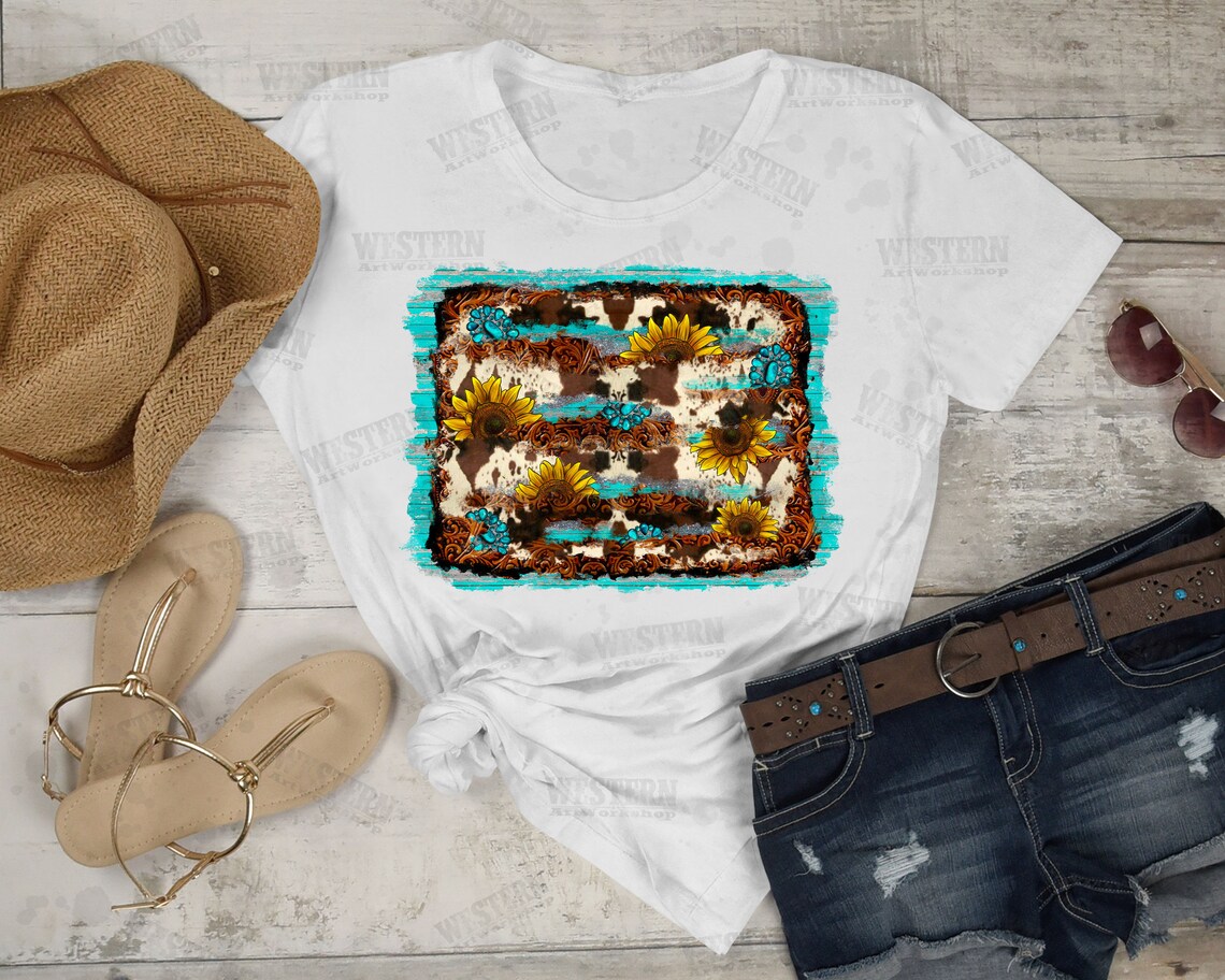 Western Cowhide Sunflower Background Pngwestern Background - Etsy