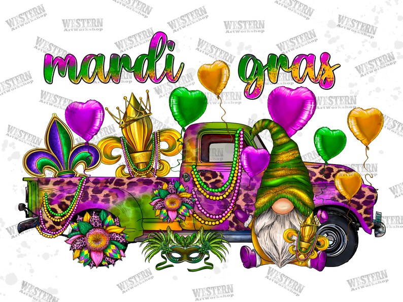 Mardi Gras Gnome With Truck Png Sublimation Designmardi Gras - Etsy