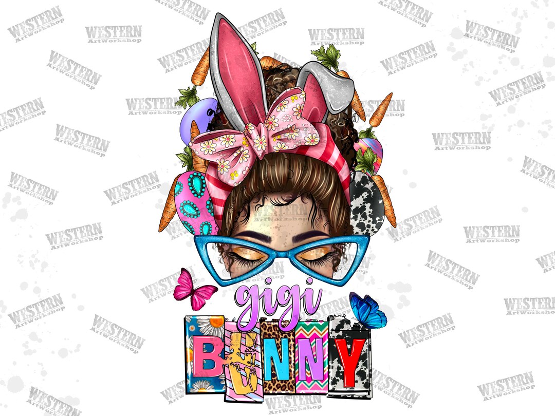 Bunny Gigi Messy Bun Png Sublimation Design,happy Easter,afro Messy Bun ...