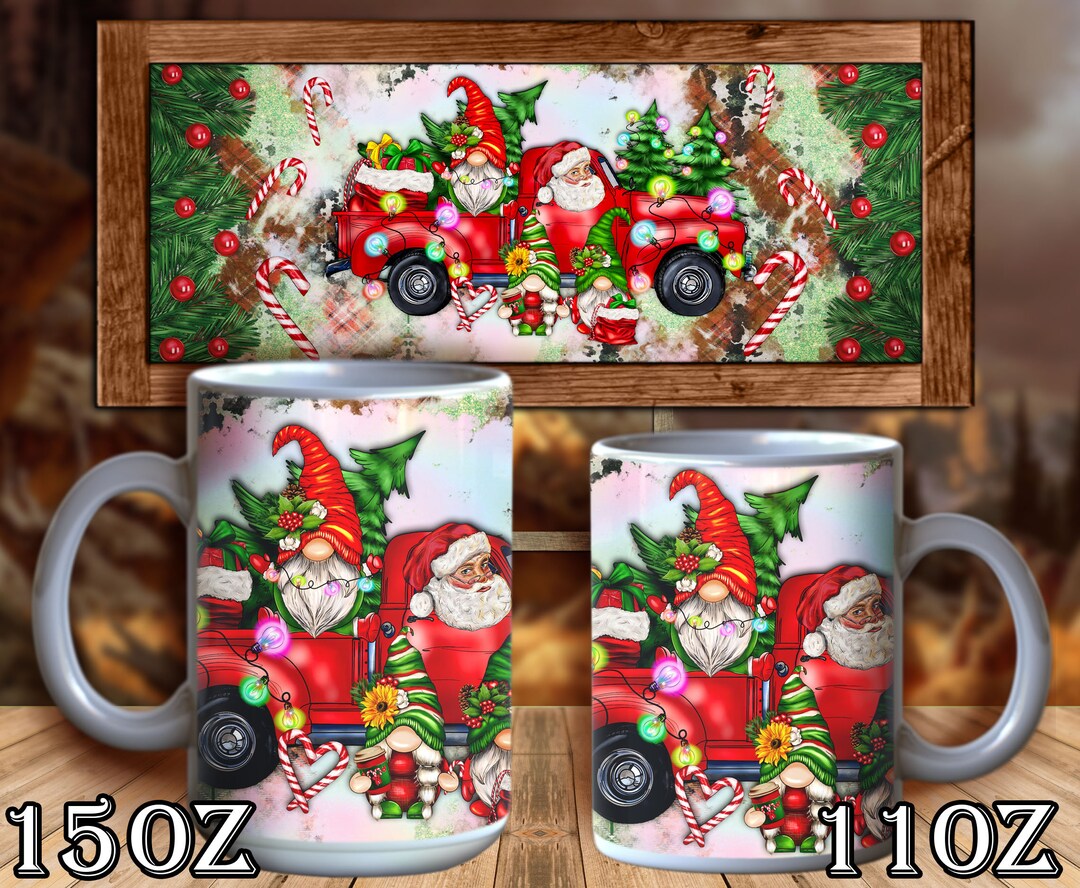 Christmas Gnomes Truck Coffee Mug Sublimation Templates 11 & 15 Oz, Mug ...