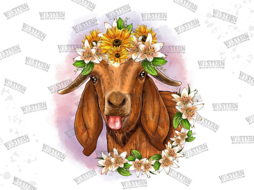 Watercolor Goat and Sunflower Png, Goat Png, Sunflower Png, Sunflower ...