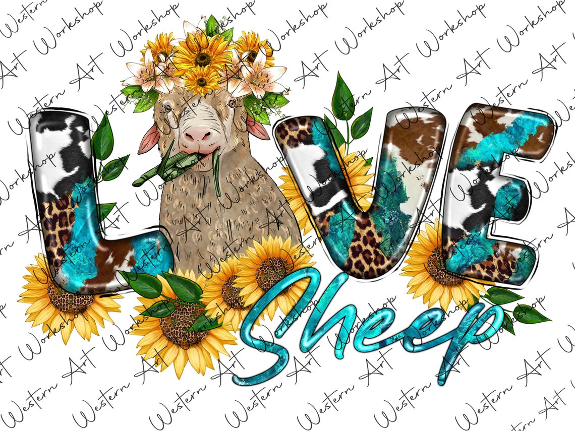 Love Sheep With Sunflower Png Western Love Sheeps Png - Etsy