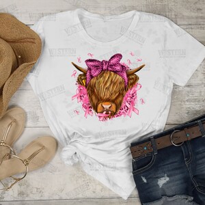 Breast Cancer Highland Cow Sublimation Design, Breast Cancer Awareness ...