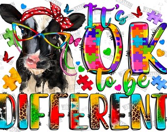 It's Ok to Be Different Png, Autism Awareness Png, Autism Puzzle Cow ...