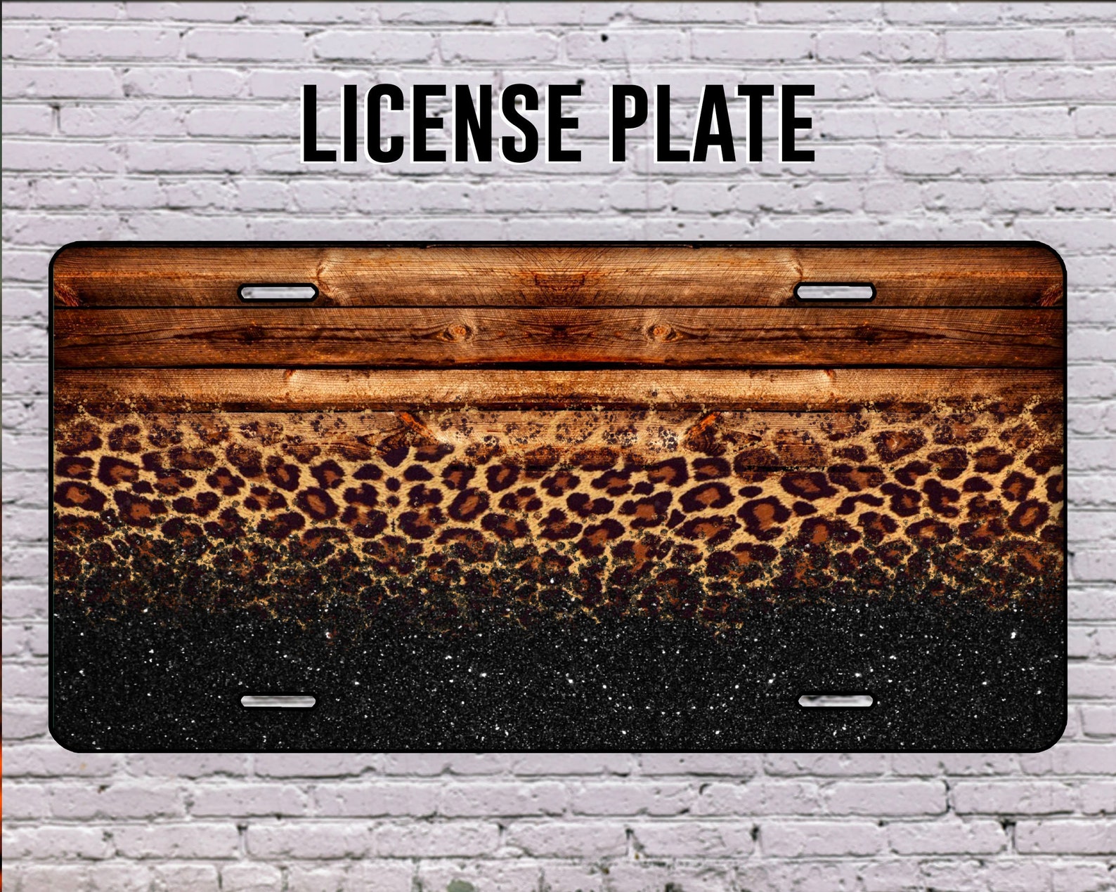 Leopard Black Glitter License Plate Black Glitter License - Etsy