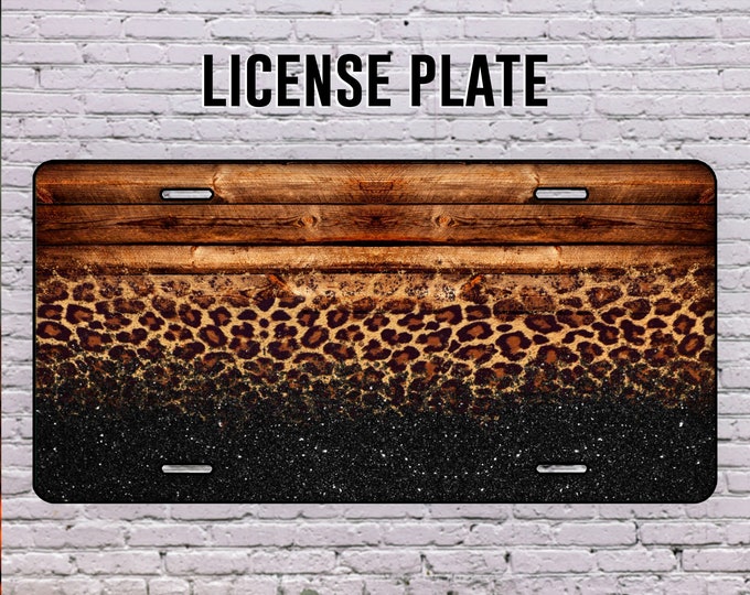 Leopard Black Glitter License Plate, Black Glitter License Plate Png ...