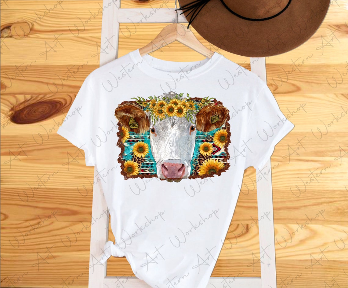 Aztec Sunflower Background Cow Png Sublimation Design - Etsy