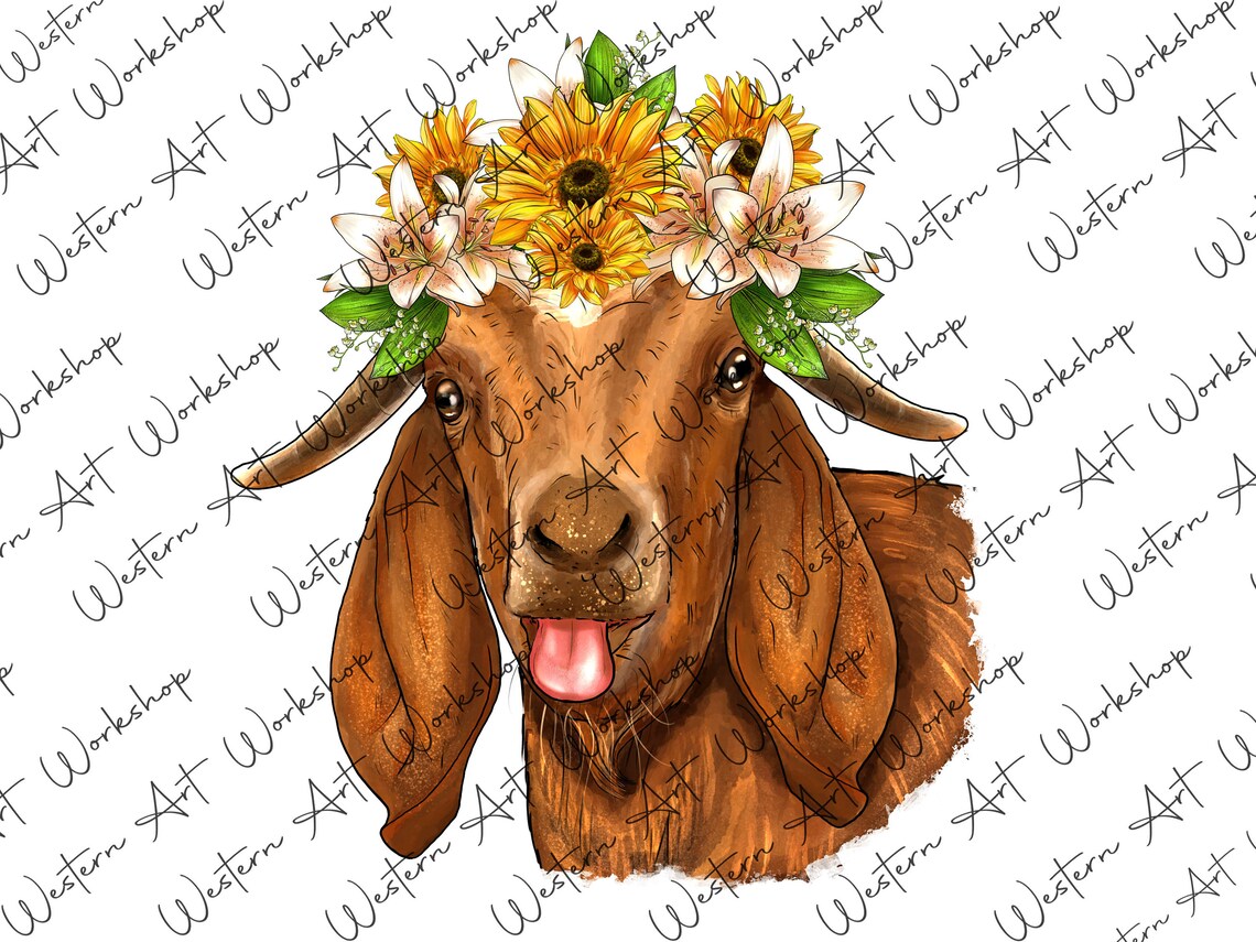 Goat With Lily and Sunflower Crown Png Goat Png Sunflower - Etsy