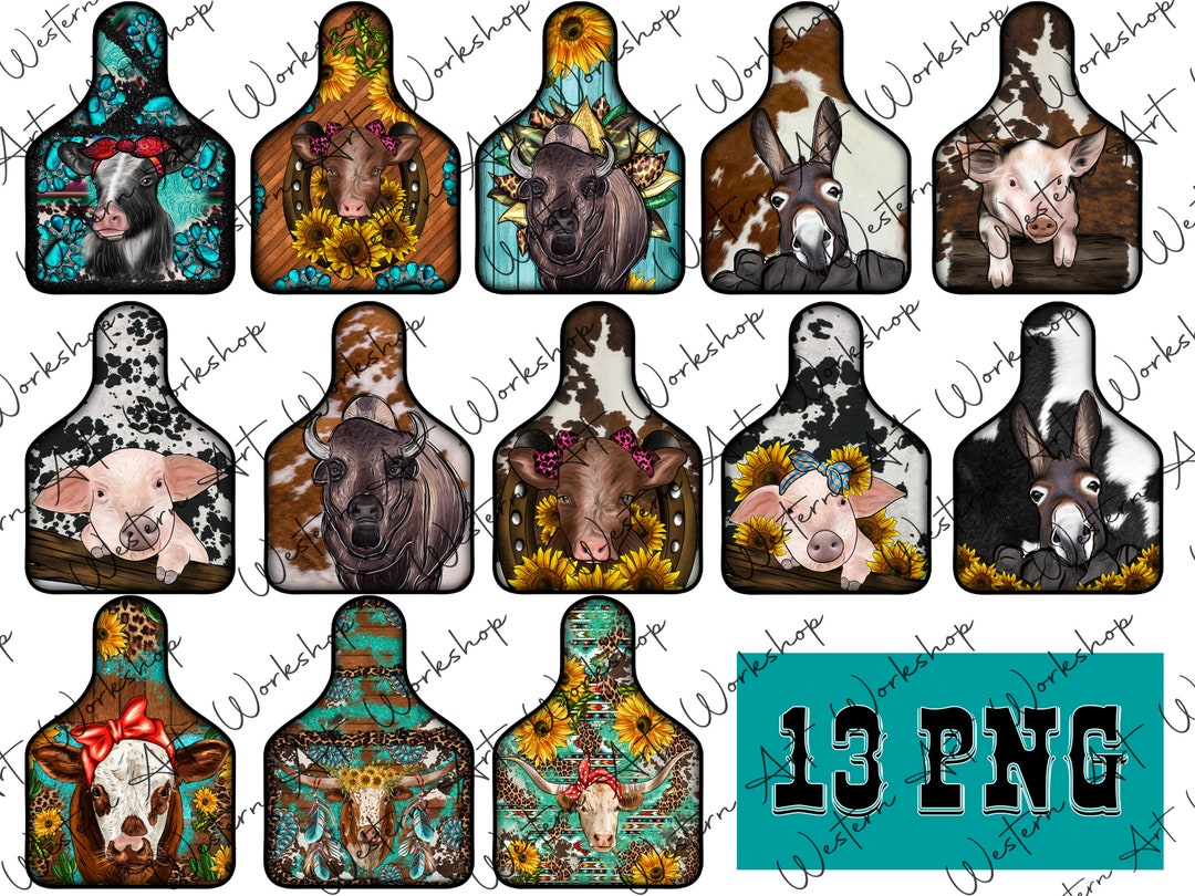 Western Animal Cow Tag Bundle Png, Bandana Cow Png, Watercolor Cow Png ...