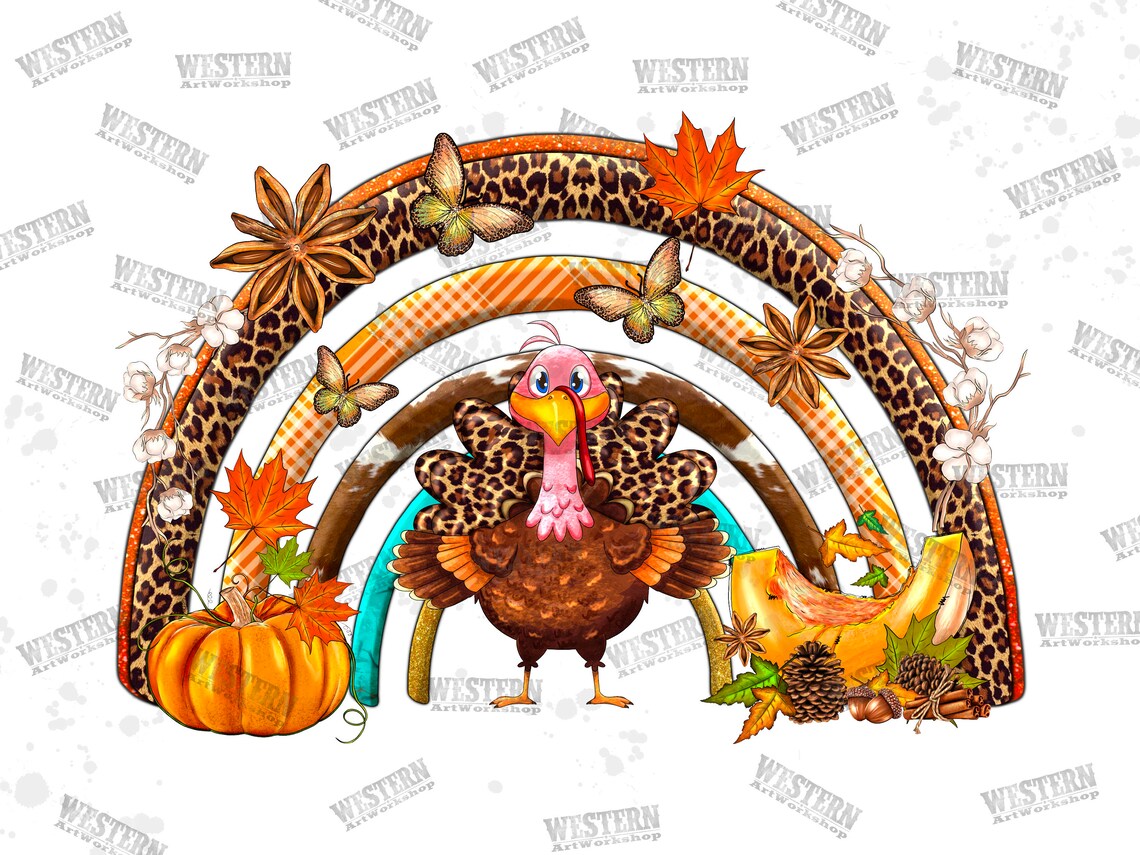 Fall Turkey Rainbow Png Fall Png Sublimation Design Thankful - Etsy