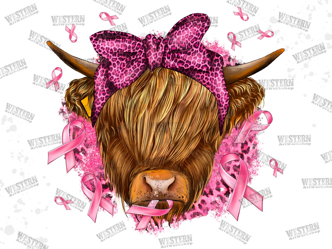 Breast Cancer Highland Cow Sublimation Design Breast Cancer - Etsy
