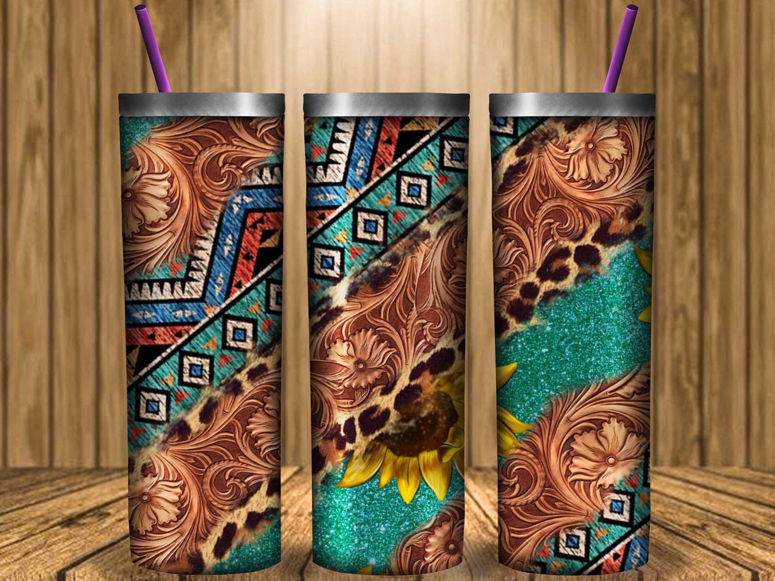 Tooled Leather Aztec Sublimation Tumbler Sunflower Aztec - Etsy