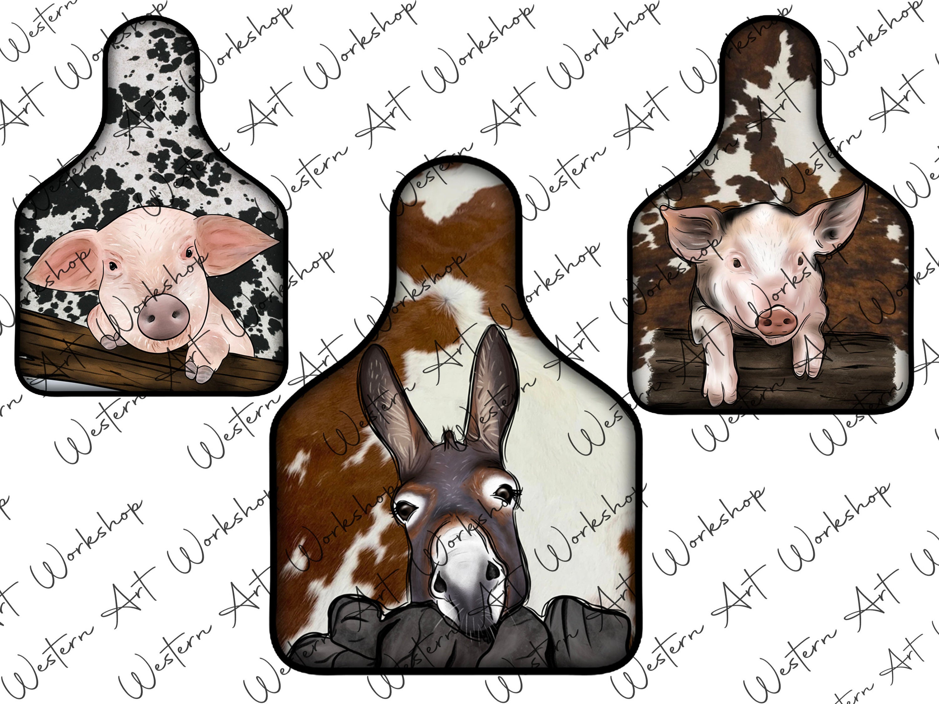 Western Animal Cow Tag Bundle Png Bandana Cow Png Watercolor - Etsy