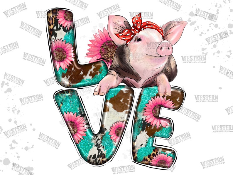 Pig Love Pink Sunflower Sublimation Png Love Pig Png Farm - Etsy