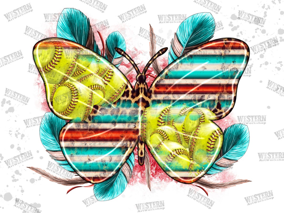 Football Softball Png Sublimation Design, Feather Softball Butterfly ...