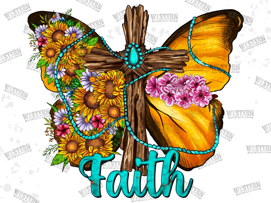 Faith Butterfly With Sunflower and Cross Png Sublimation - Etsy
