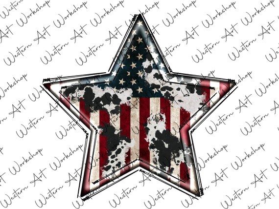 Western American Flag Star Png Cowhide Usa Flag Star Png - Etsy