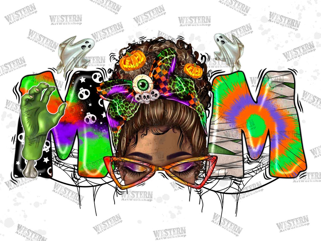 Halloween Mom Png, Horror Mom Messy Bun PNG Digital Download Mom Png ...
