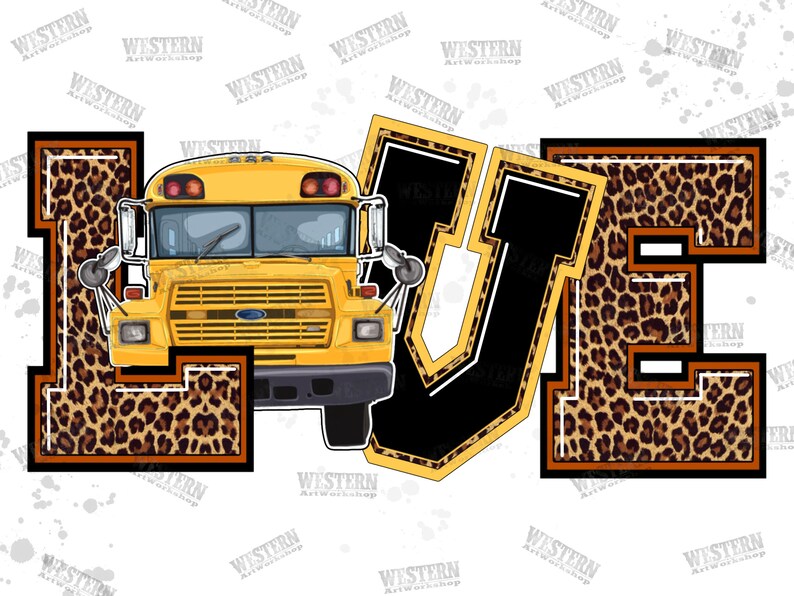 Love School Bus Png Sublimation Design Floral and Leopard - Etsy