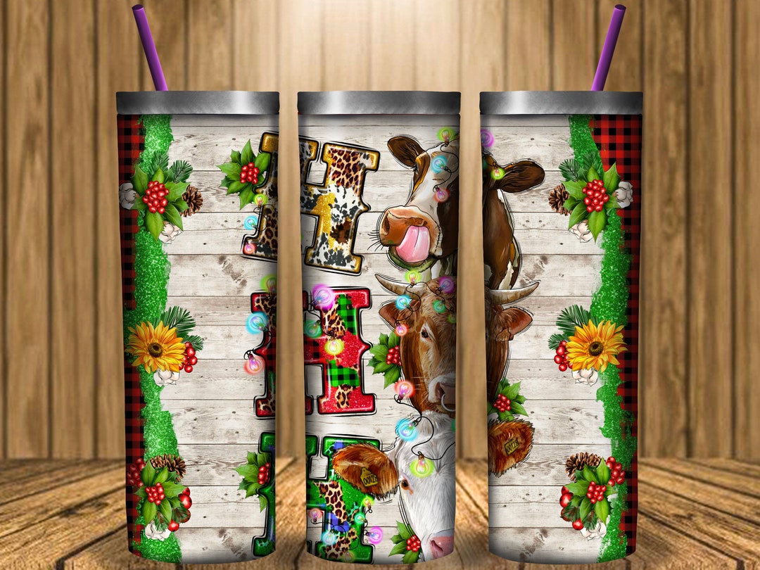 Ho Ho Ho Western Christmas Cow Tumbler,20oz Skinny Tumbler Design ...