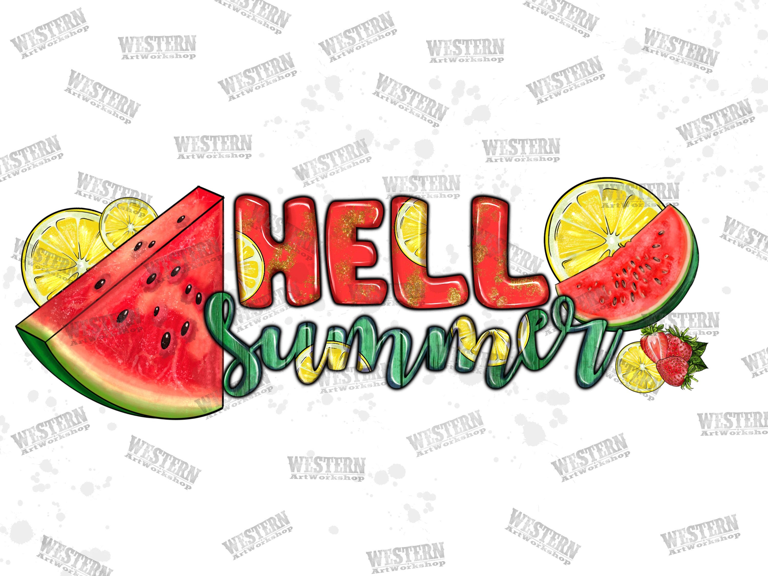 Hello Summer Watermelon and Lemon Png Hello Summer Png Love - Etsy