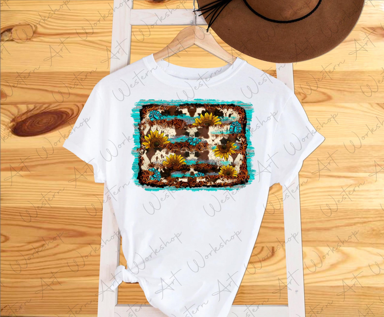 Western Cowhide Sunflower Background Pngwestern Background - Etsy