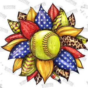 American Flag Softball Ball Sunflower Glitter Png, Softball Sunflower ...
