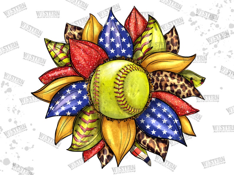 American Flag Softball Ball Sunflower Glitter Png Softball - Etsy