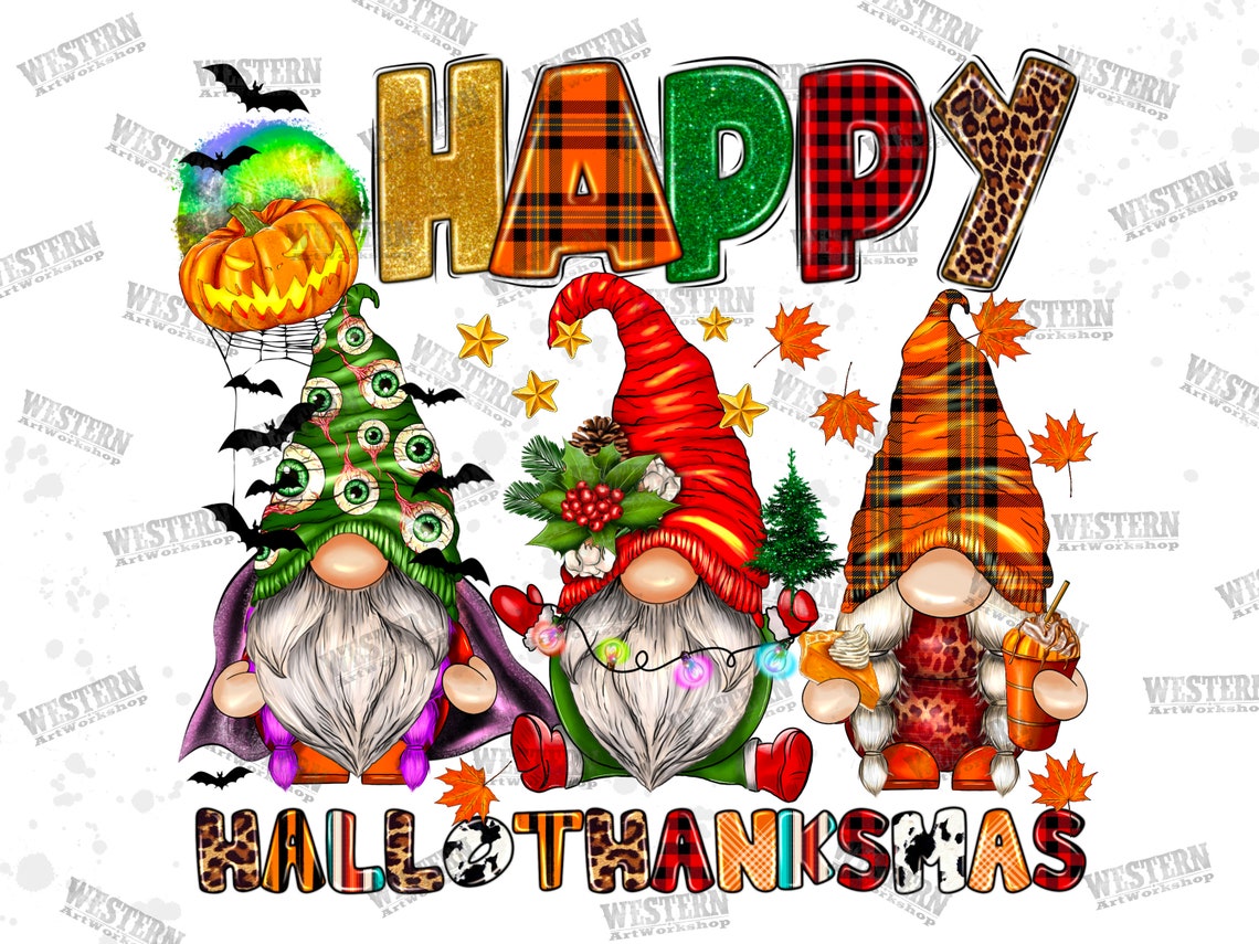 Happy Hallothanksmas Gnomes Sublimation Designschristmas - Etsy