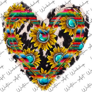 Cowhide Heart Sunflower Png, Serape Heart Png, Western Heart Design ...