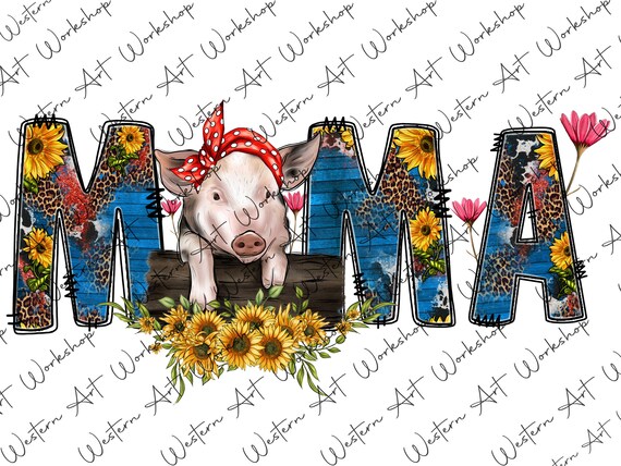 Western Mama Pig Png Western Design Pig Sunflower Pig Png - Etsy