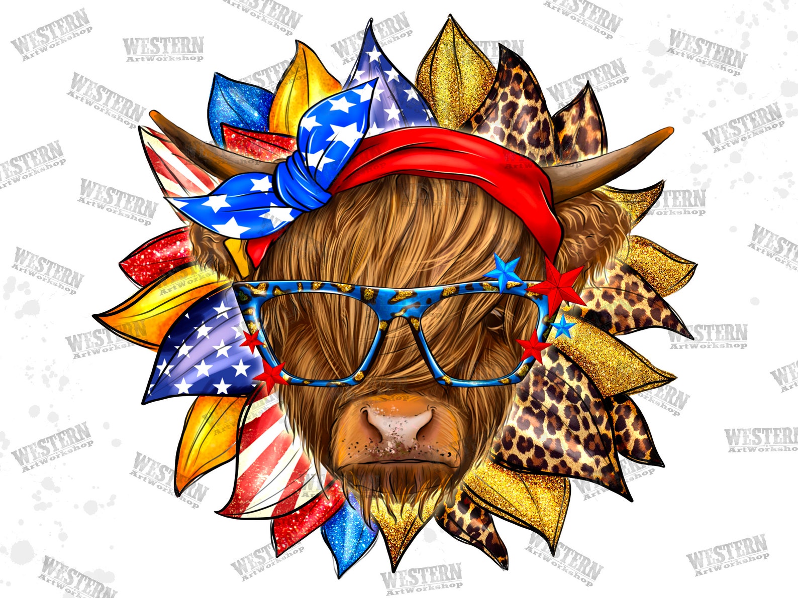Patriotic Highland Cow Png 4th of July Cow Png USA Png - Etsy