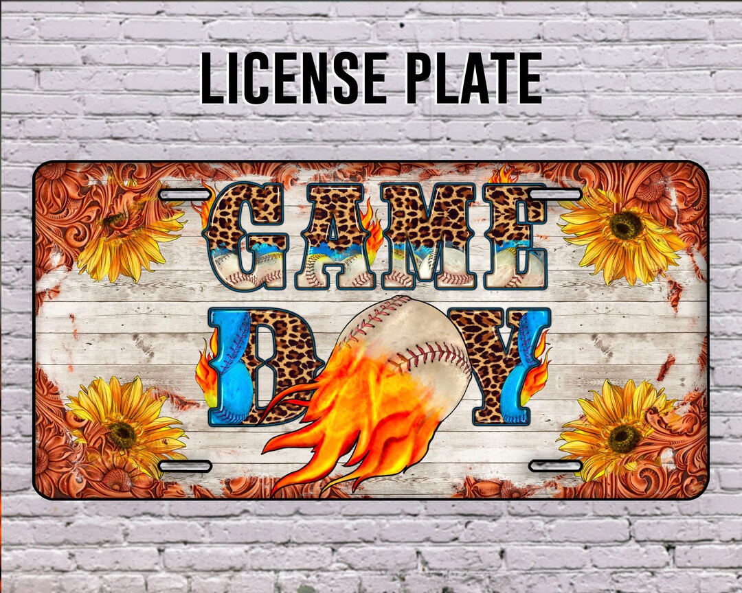 Game Day Baseball License Plate, Baseball License Plate Png, Sunflower ...