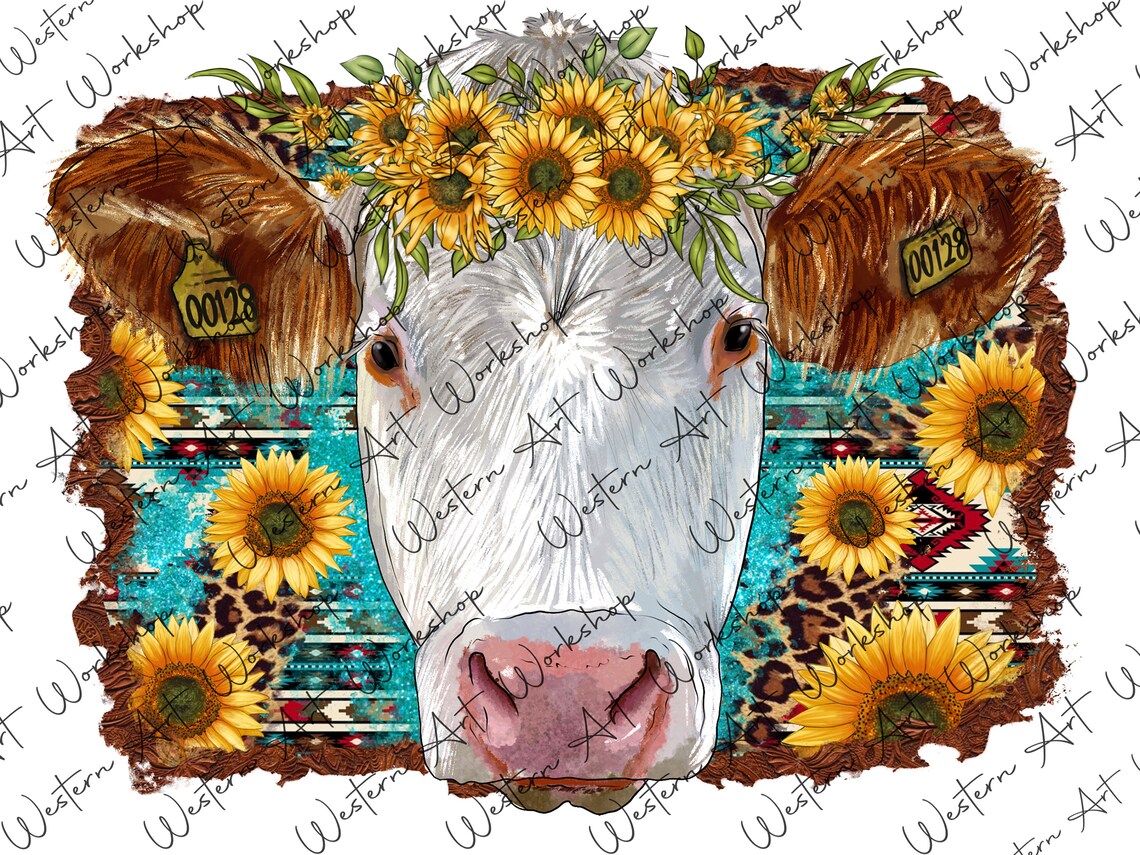 Aztec Sunflower Background Cow Png Sublimation Design - Etsy