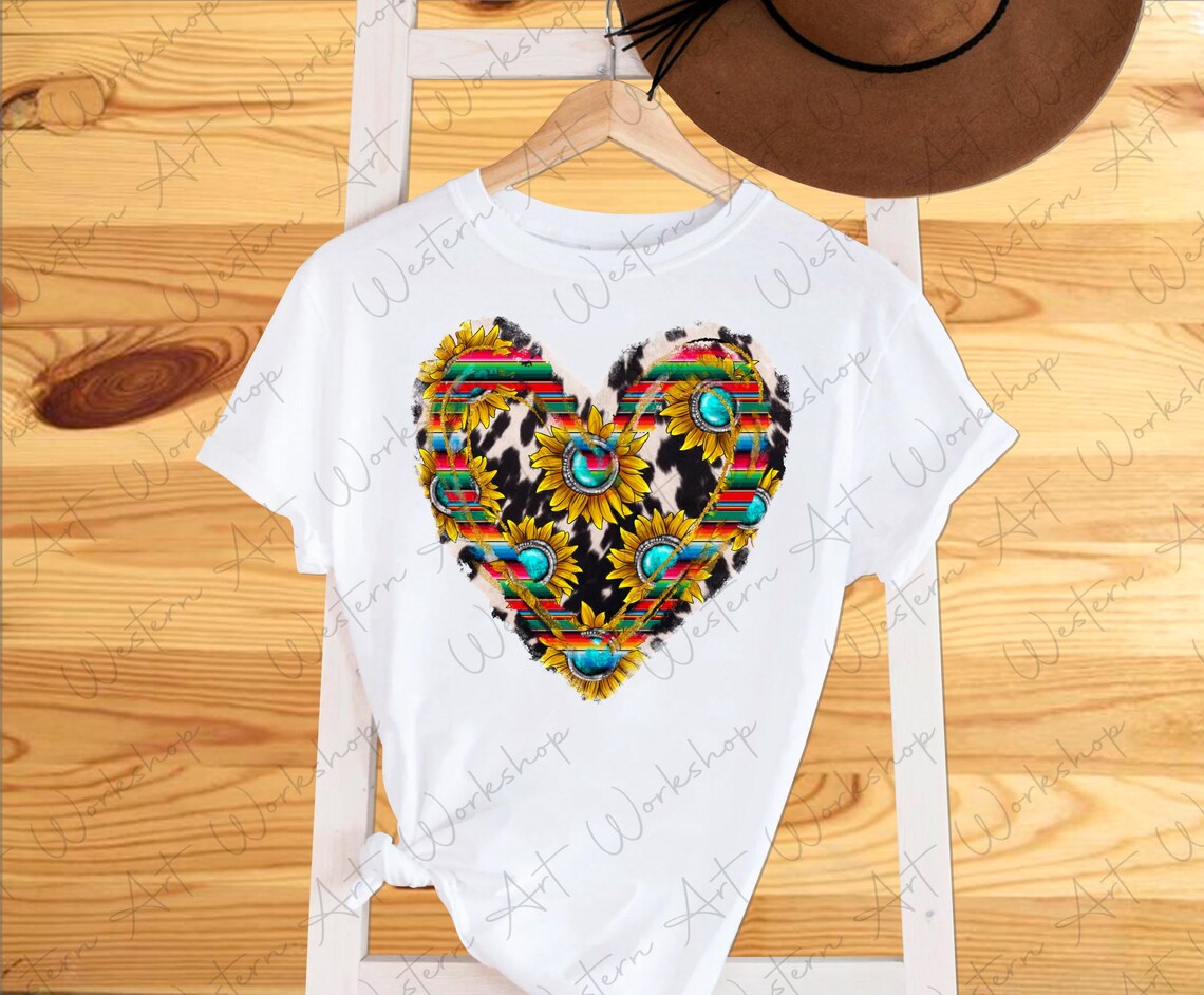 Cowhide Heart Sunflower Png Serape Heart Png Western Heart - Etsy