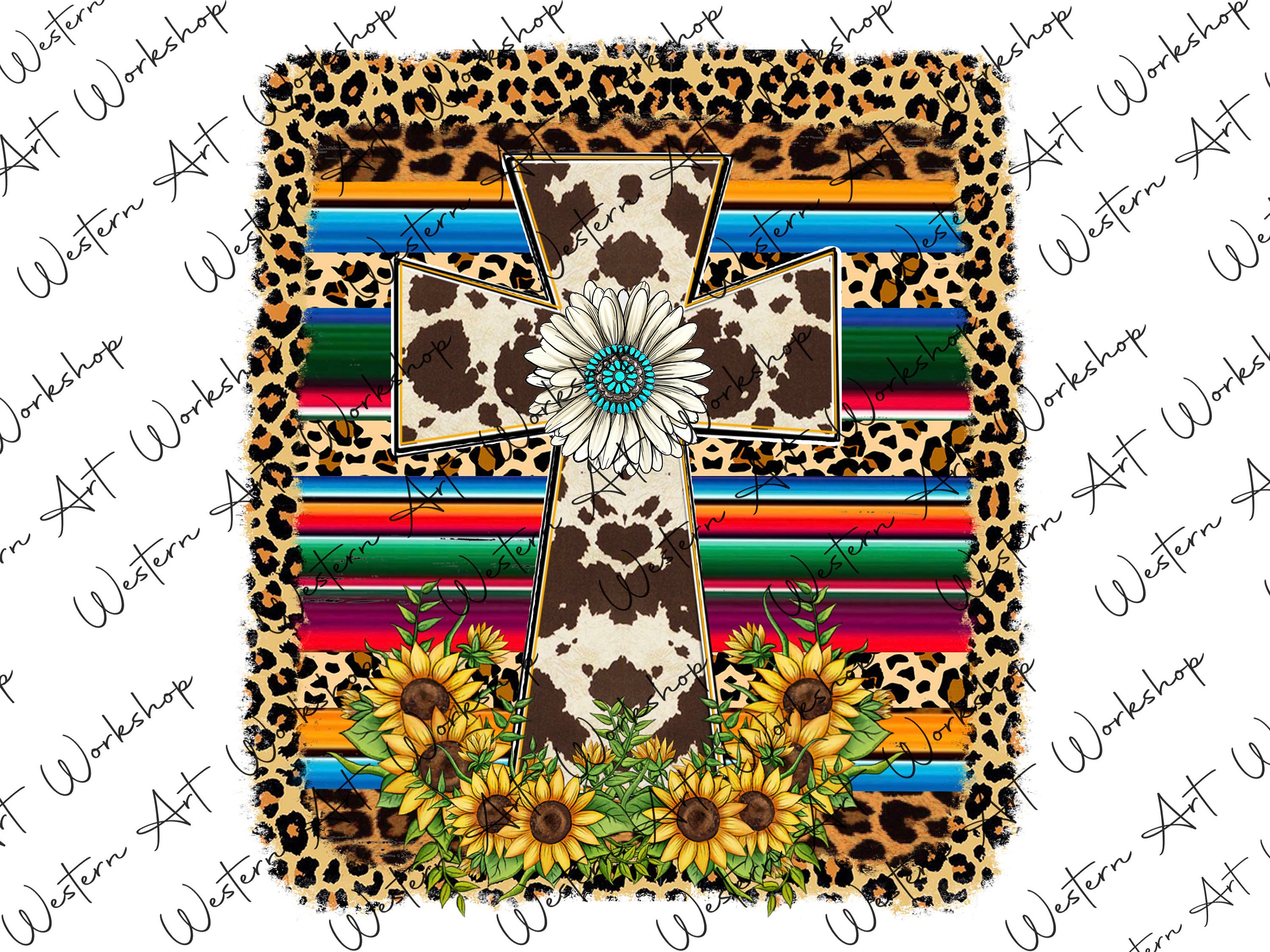 Western Leopard Serape Cross Png Leopard Cross Png Serape - Etsy