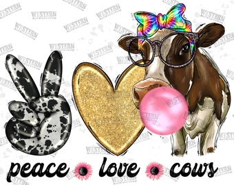 Peace Love Cows Png, Farm Animals Watercolor, Sunflower Png, Cow and ...