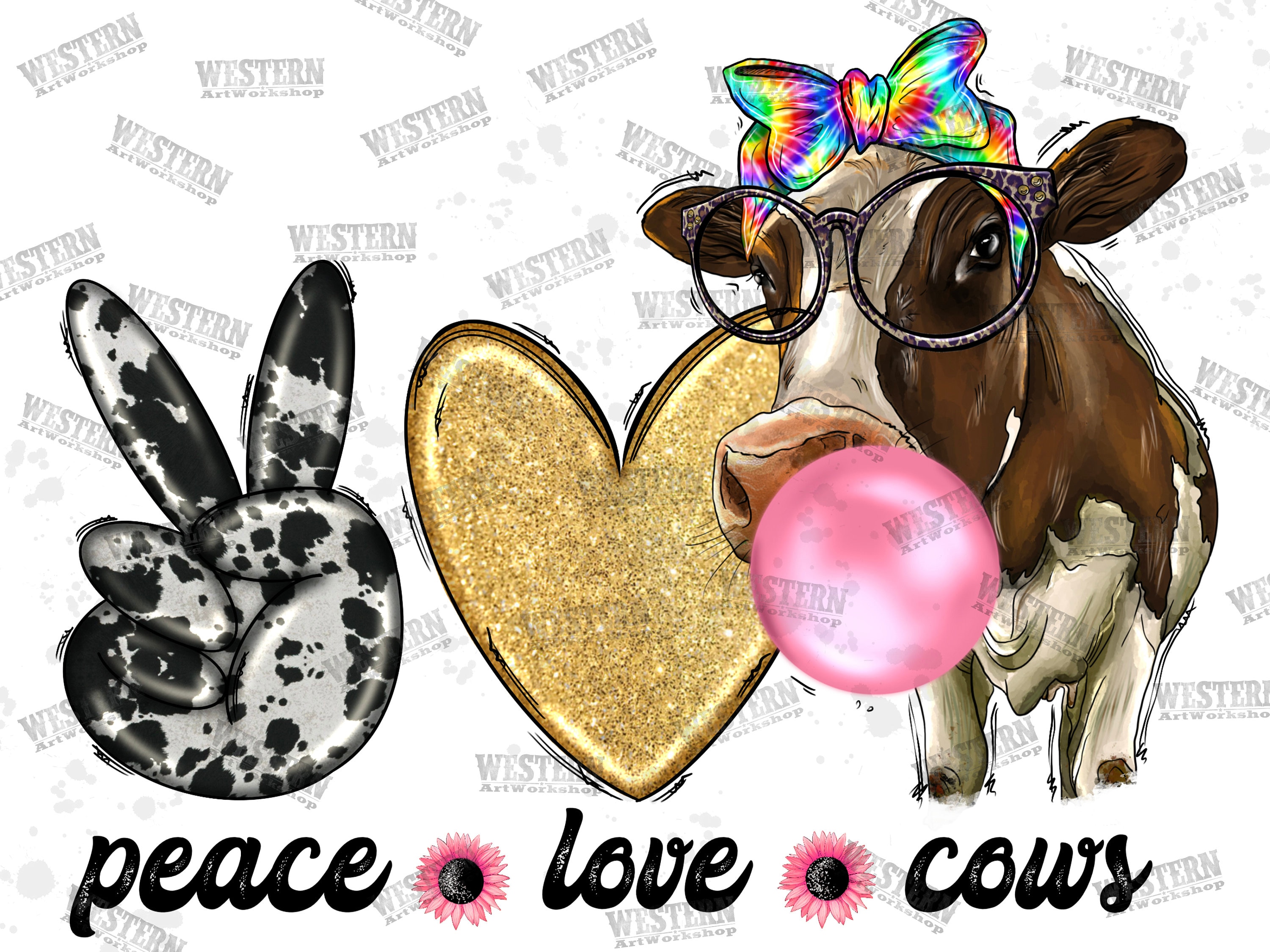 Peace Love Cows Png Farm Animals Watercolor Sunflower Png - Etsy