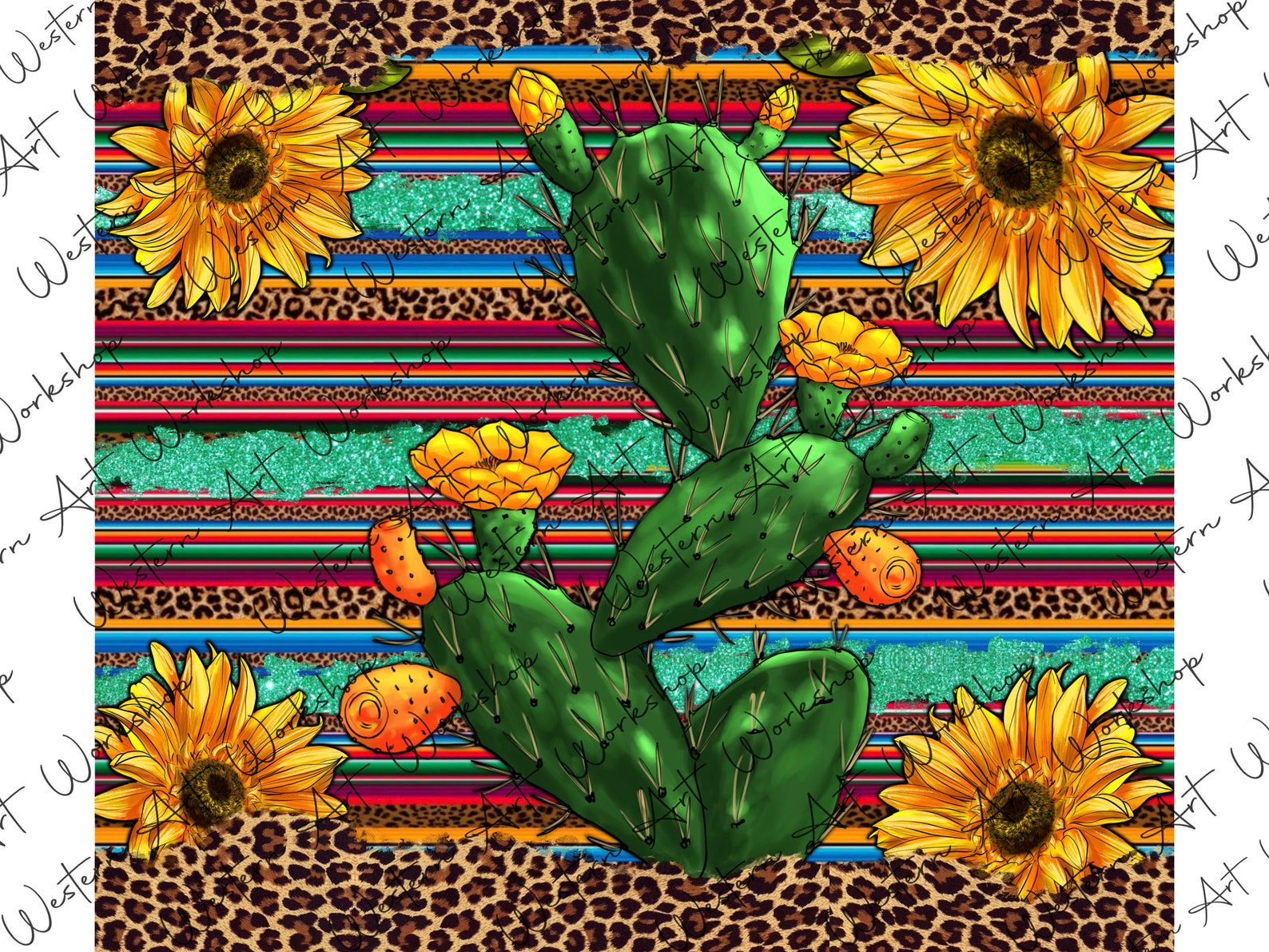 Cactus Sunflower Serape Tumbler Png Serape Cactus 20oz Skinny - Etsy