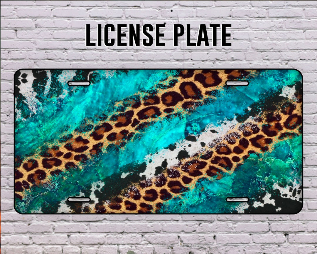 Cowhide Turquoise License Plate, Leopard License Plate Png, Western ...