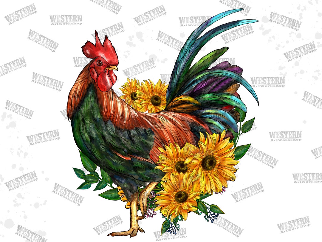 Rooster With Sunflowers Png Sublimation Design, Rooster Png, Western ...