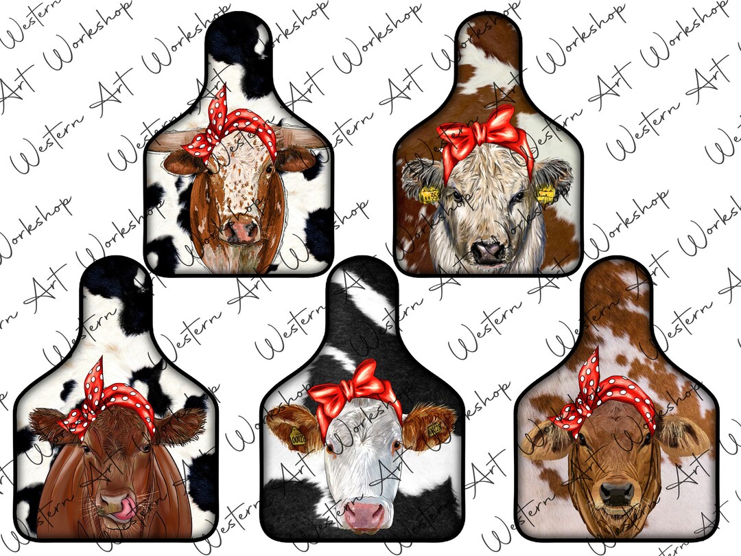 Cow Show Tag With Bandana Png, Western Design, Cow Tag Png, Cow Tag ...